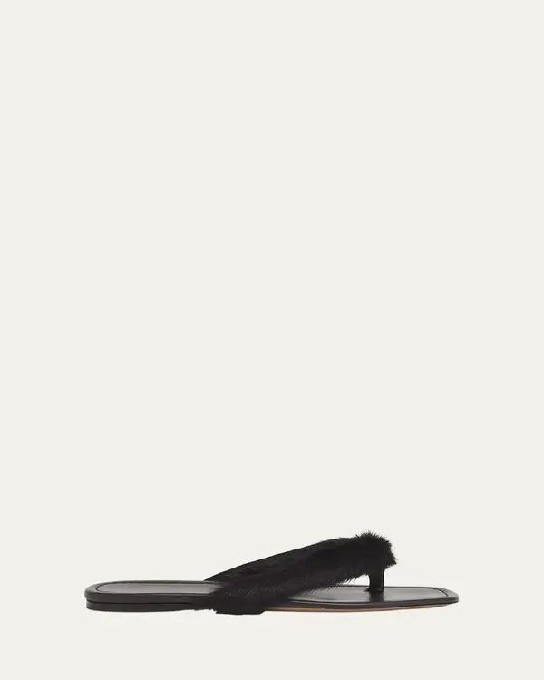 FERRAGAMO Loly Leather Thong Sandals - Testa Di Moro