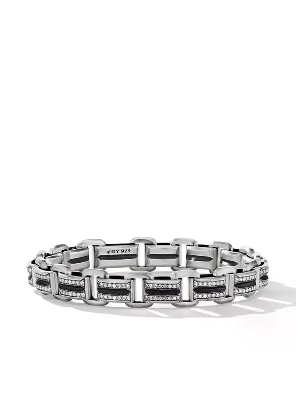 David Yurman Sterling Diamond Deco Bevelled Link Bracelet - Silver