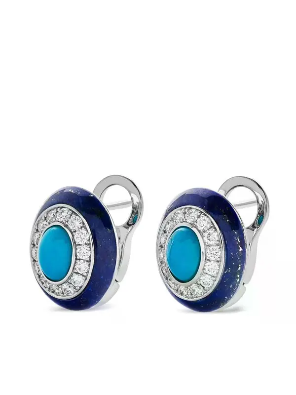 LILY GABRIELLA 18k White Gold, Lapis Lazuli, Turquoise, And Diamond Earrings