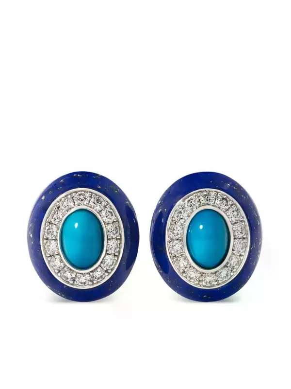 LILY GABRIELLA 18k White Gold, Lapis Lazuli, Turquoise, And Diamond Earrings