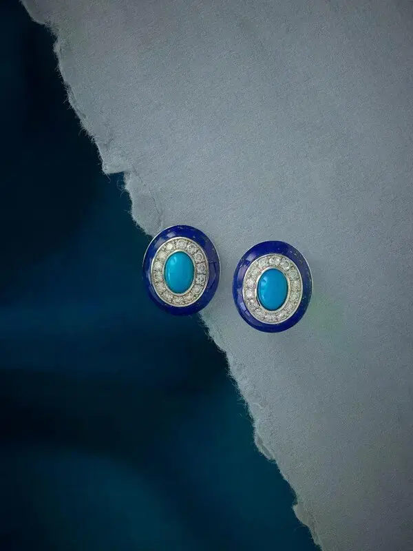LILY GABRIELLA 18k White Gold, Lapis Lazuli, Turquoise, And Diamond Earrings