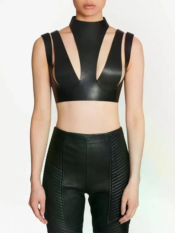 Balmain Cut-out Leather Crop Top