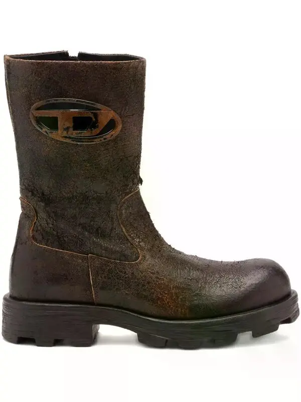 DIESEL® D-hammer Distressed Crackled Suede Biker Boots