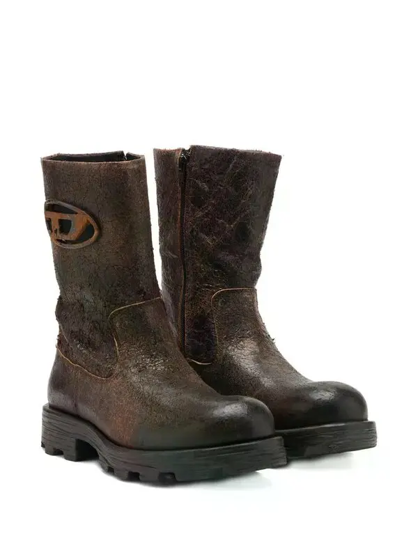 DIESEL® D-hammer Distressed Crackled Suede Biker Boots