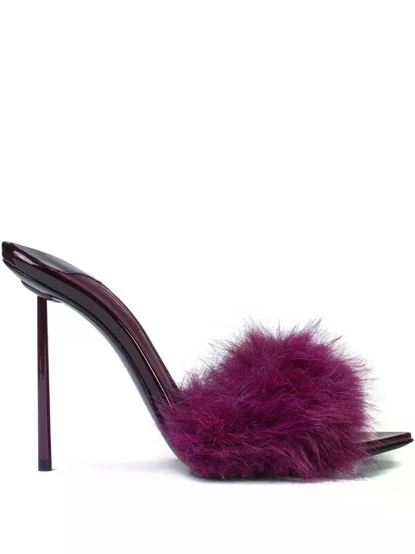 LE SILLA 120mm Bella Feather-embellished Patent-leather Mules