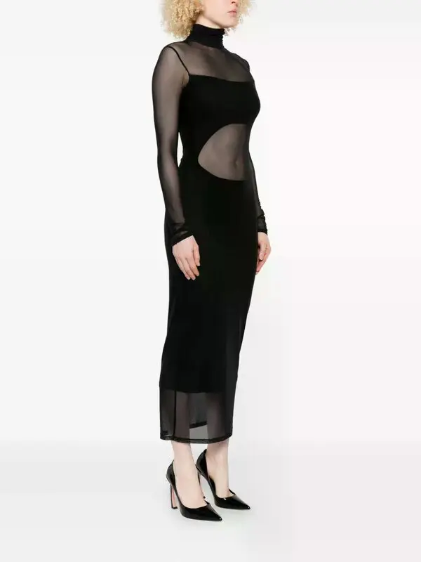 MUGLER High-neck Mesh Maxi Dress