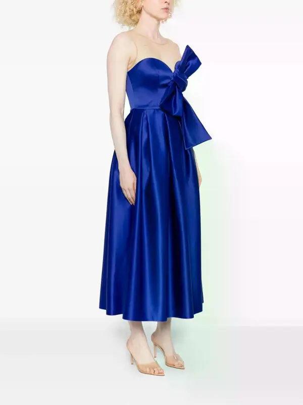 NISSA Bow-detail Mesh-insert Midi Cocktail Dress - Blue