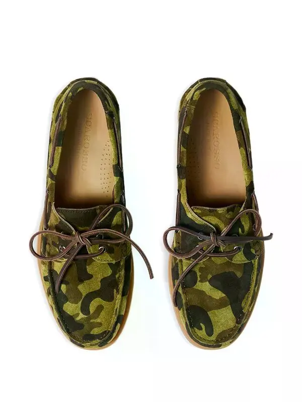 SCAROSSO Camouflage Suede Boat Shoes - Brown