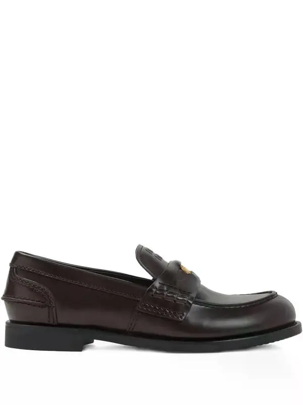 Miu Miu Brushed Leather Penny Loafers With Metal Ornament - Brown