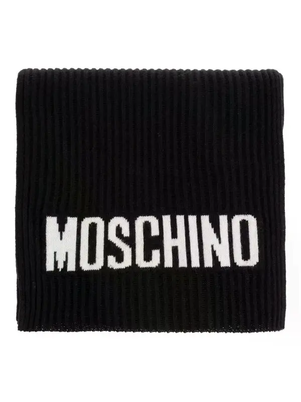 Moschino Ribbed Logo Scarf - Black