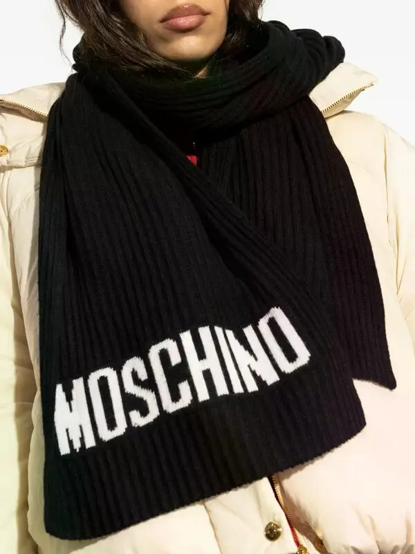 Moschino Ribbed Logo Scarf