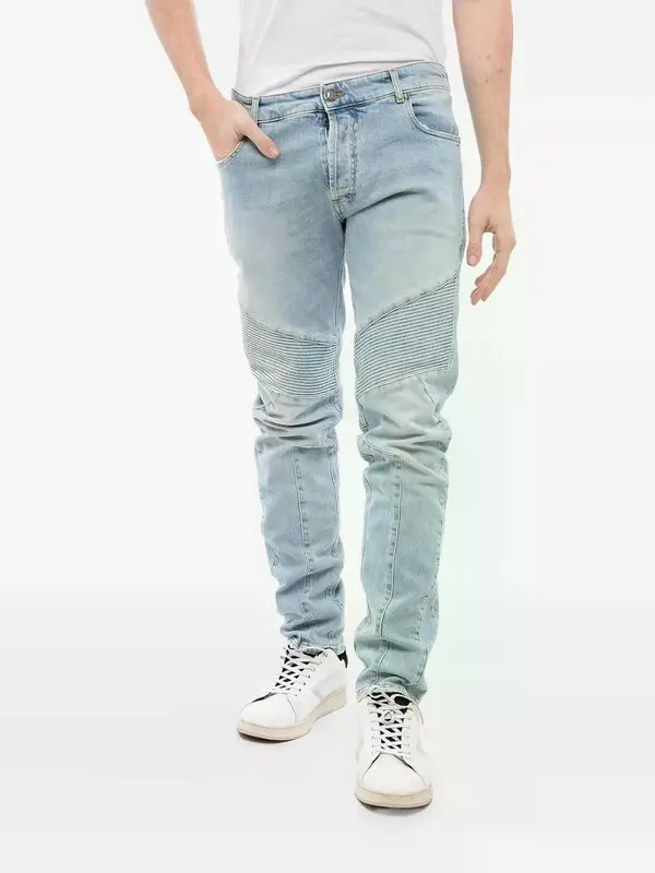 Balmain Light-wash Tapered Biker Jeans - Blue