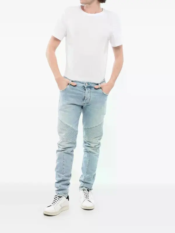 Balmain Light-wash Tapered Biker Jeans - Blue