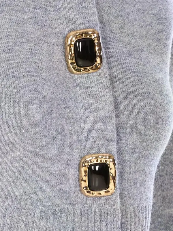 SELF-PORTRAIT Jeweled-button Wool Cardigan - Grey