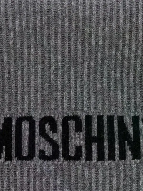 Moschino Intarsia Knit Logo Ribbed Scarf