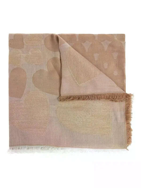 Moschino Heart-pattern Fringed Scarf - Neutrals
