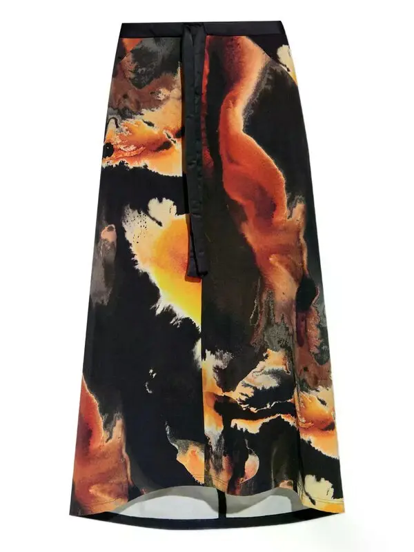 Y3 Abstract-print Long Skirt - Black