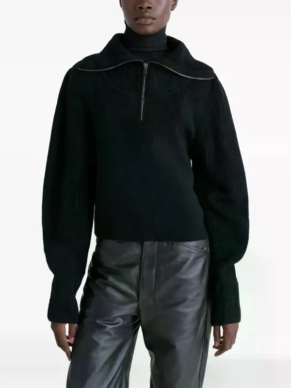 LEMAIRE Ribbed-knit Half-zip Sweater - Black