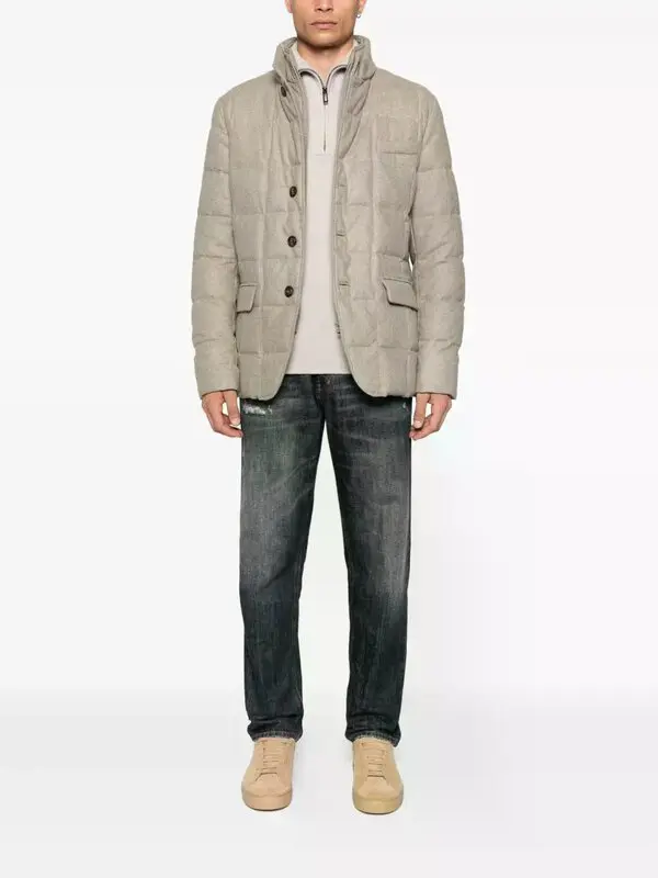 FAY Quilted Buttoned Jacket - Neutrals