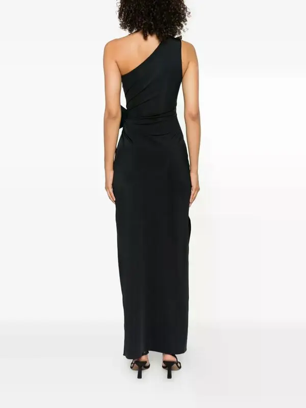 Coperni One-shoulder Flower-embellished Maxi Dress - Black