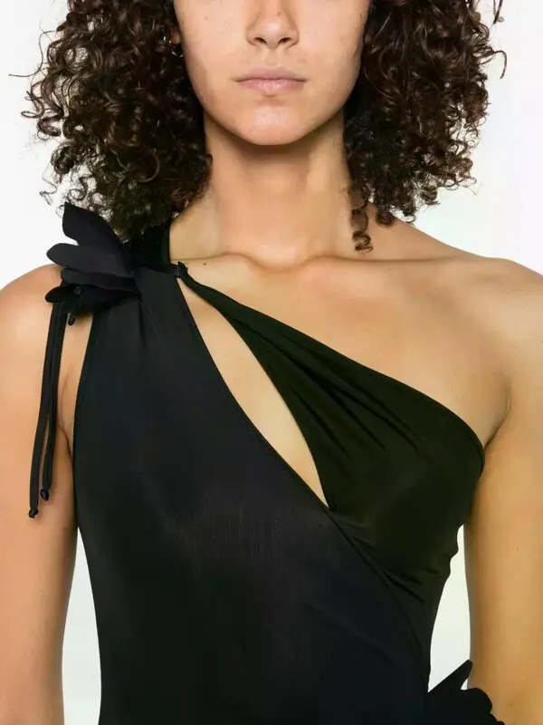 Coperni One-shoulder Flower-embellished Maxi Dress - Black