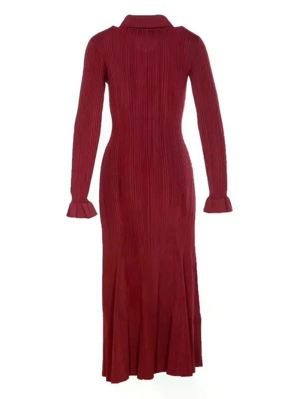 SELF-PORTRAIT Ribbed Button-front Dress - Red