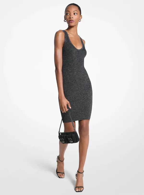 stretch knit dark silver dress Women's Dresses Cosmic Scoop Back Sequin Knit Mini Dress Silver L by Selfie Leslie