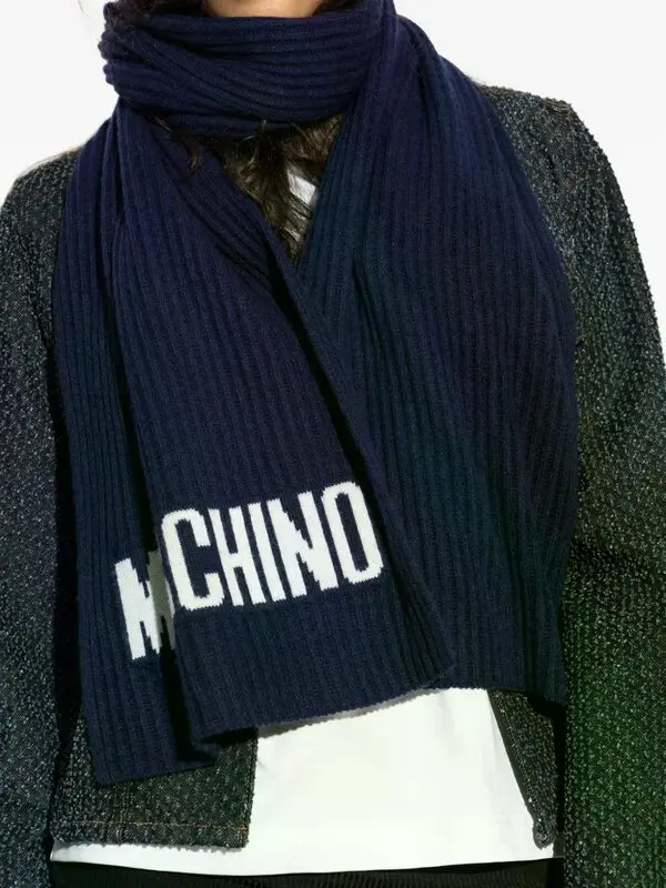 Moschino Ribbed Logo Scarf - Blue