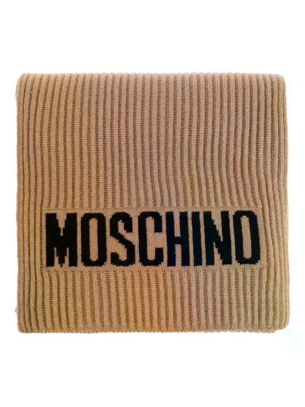 Moschino Ribbed Logo Scarf - Brown