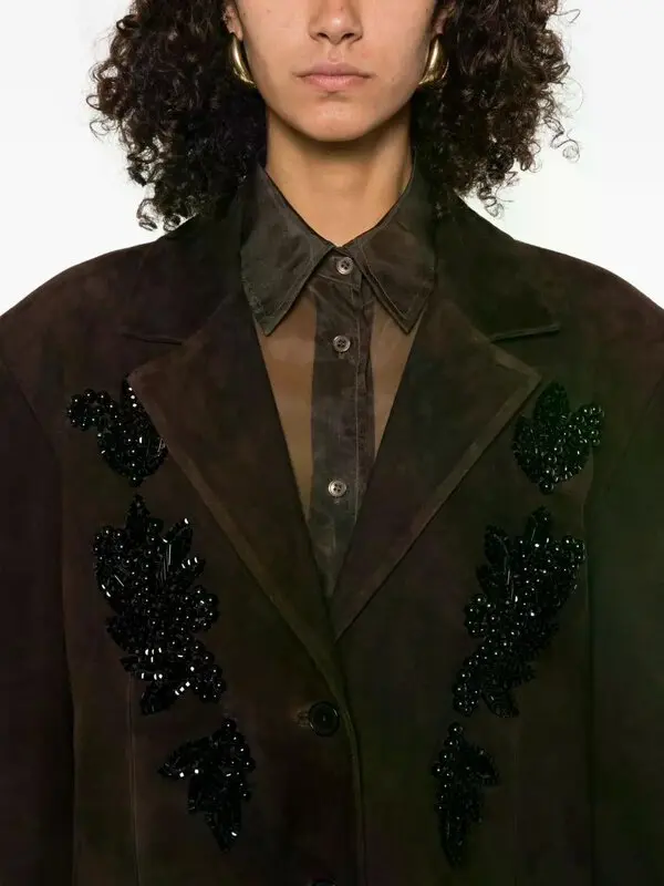 P.a.r.o.s.h Bead-embellishment Suede Coat