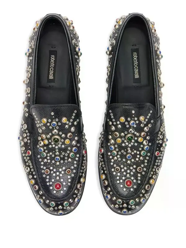 Roberto Cavalli Stone-studded Leather Loafers