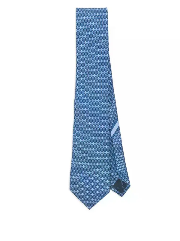 FERRAGAMO Polka-dot Pattern Silk Neck Tie - Blue