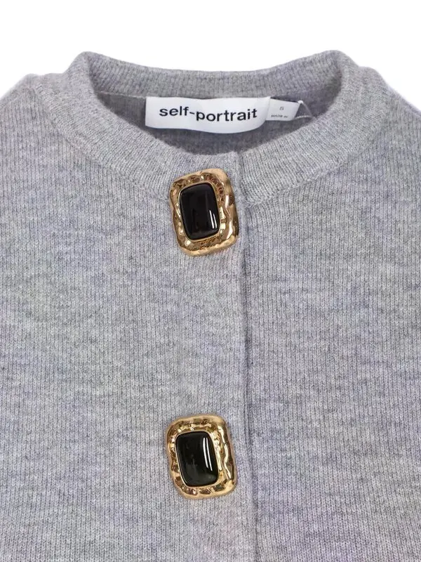 SELF-PORTRAIT Jeweled-button Wool Cardigan - Grey