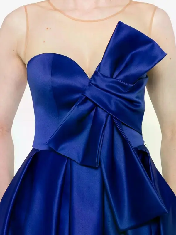 NISSA Bow-detail Mesh-insert Midi Dress - Blue