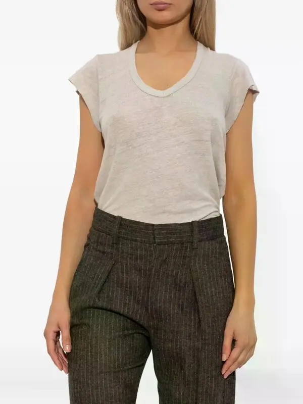 MARANT ETOILE V-neck Linen T-shirt - Neutrals