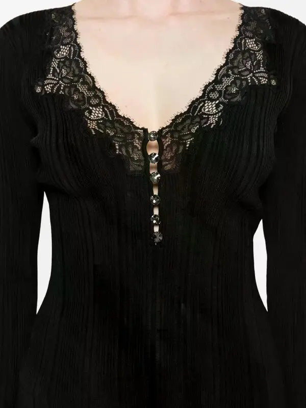SELF-PORTRAIT Lace-trimmed Ribbed Top