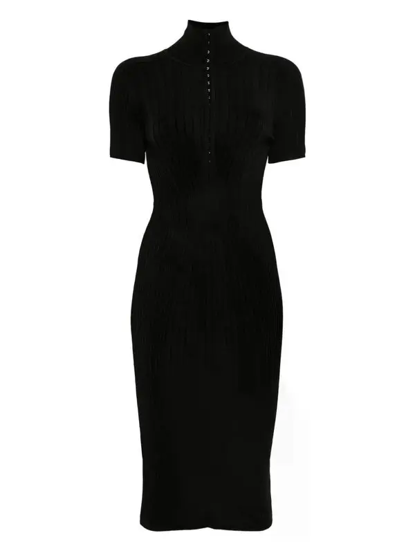 MUGLER Hook-and-eye Rib-knit Midi Dress