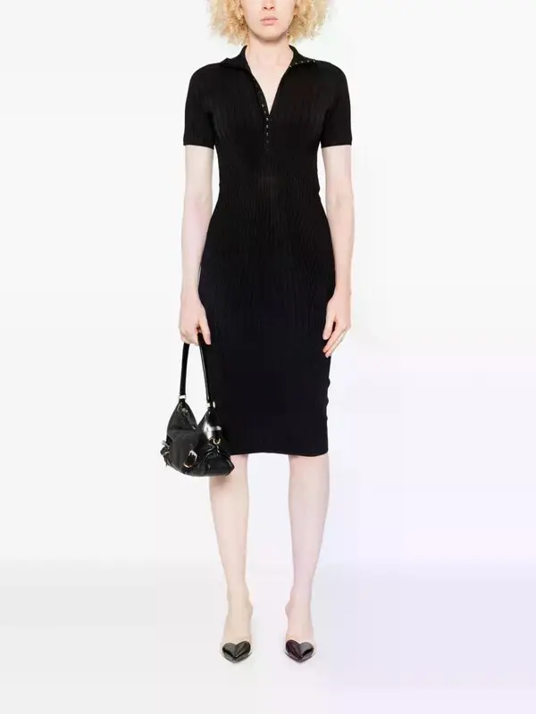 MUGLER Hook-and-eye Rib-knit Midi Dress