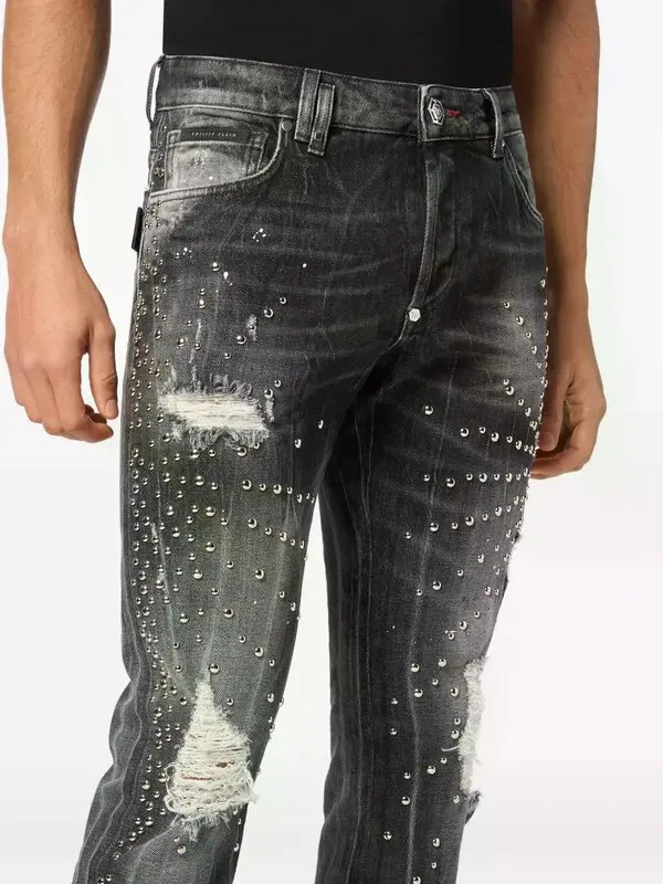 Philipp Plein Studded Distressed Jeans