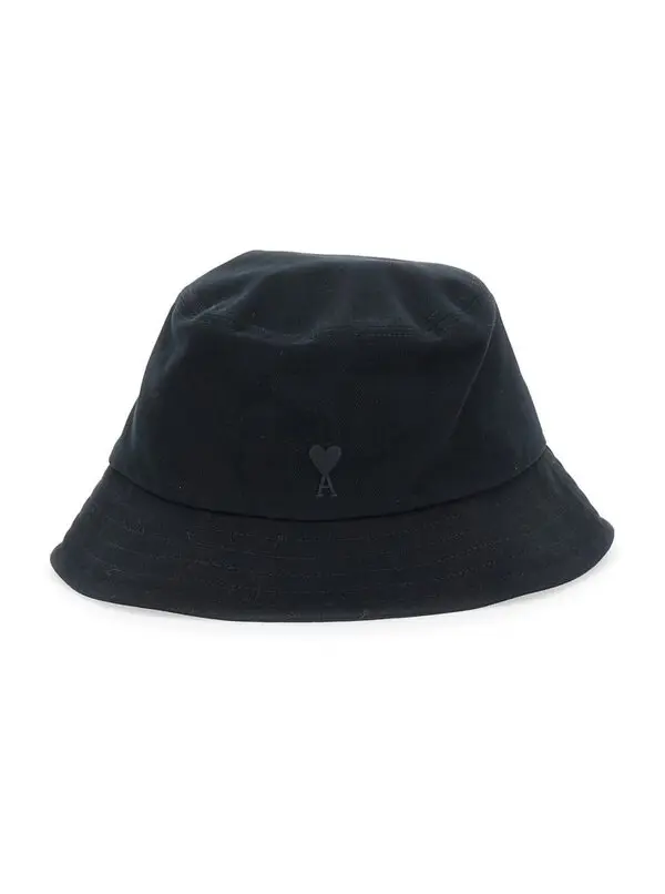 Ami Cotton Bucket Hat With Logo - Black