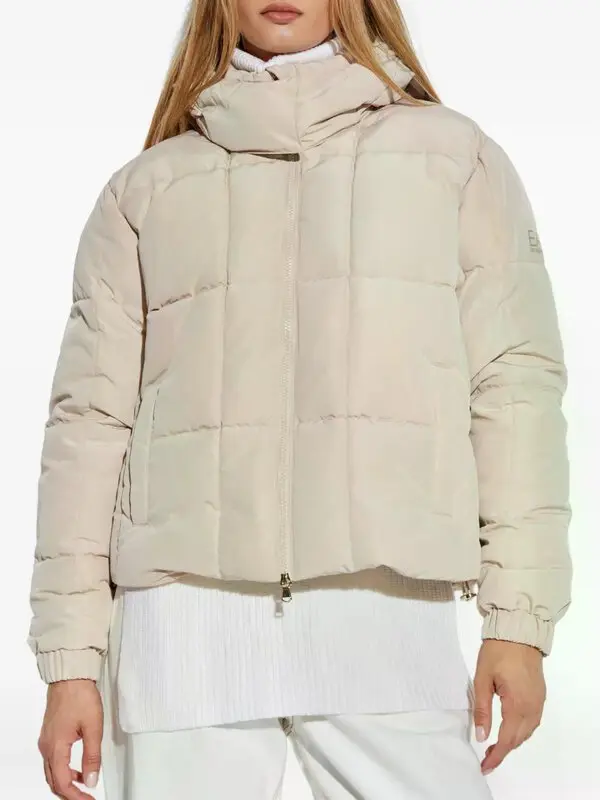 EA7 Quilted Hooded Puffer Jacket - Neutrals