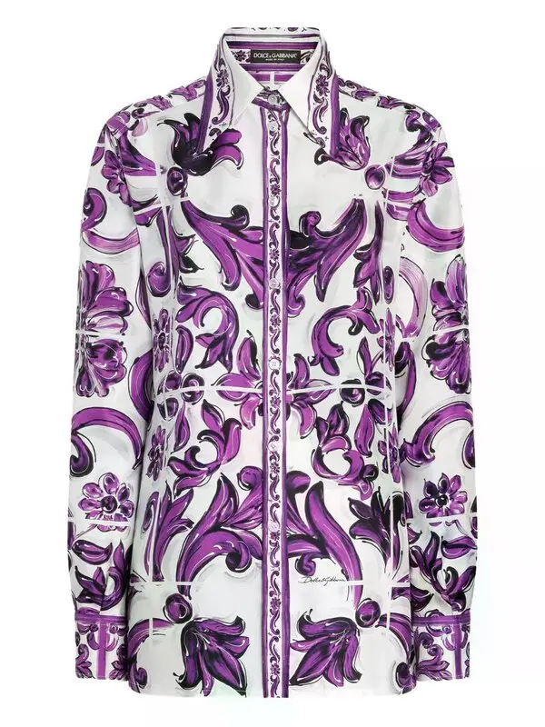 Dolce & Gabbana Majolica-print Silk Shirt - Purple