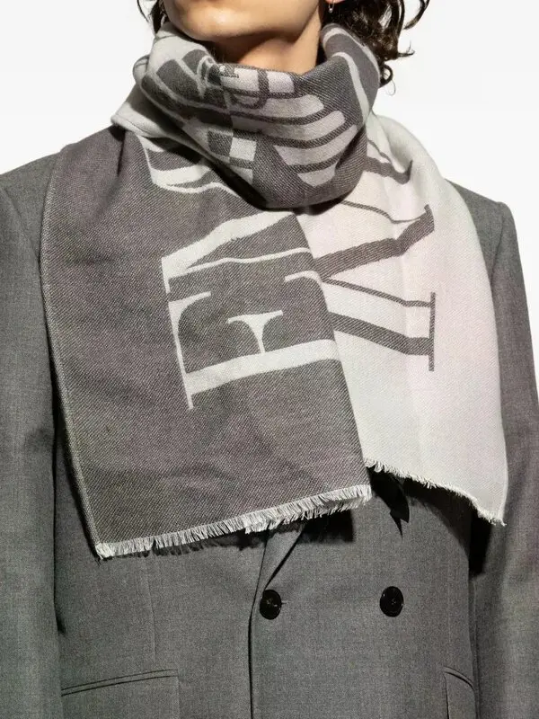 Emporio Armani Logo Wool Scarf - Grey