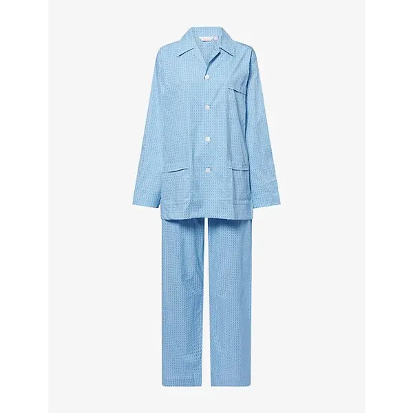 Derek Rose Dr Nelson 106 Patterned Cotton Pyjama Set - Blue