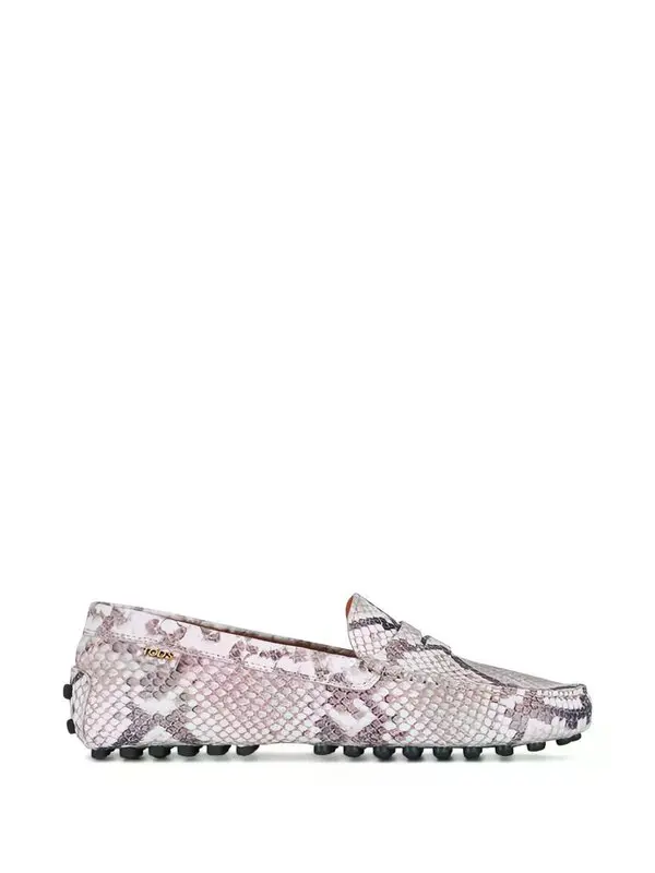 TOD'S Gommino Embossed Snakeskin Loafers - Neutrals