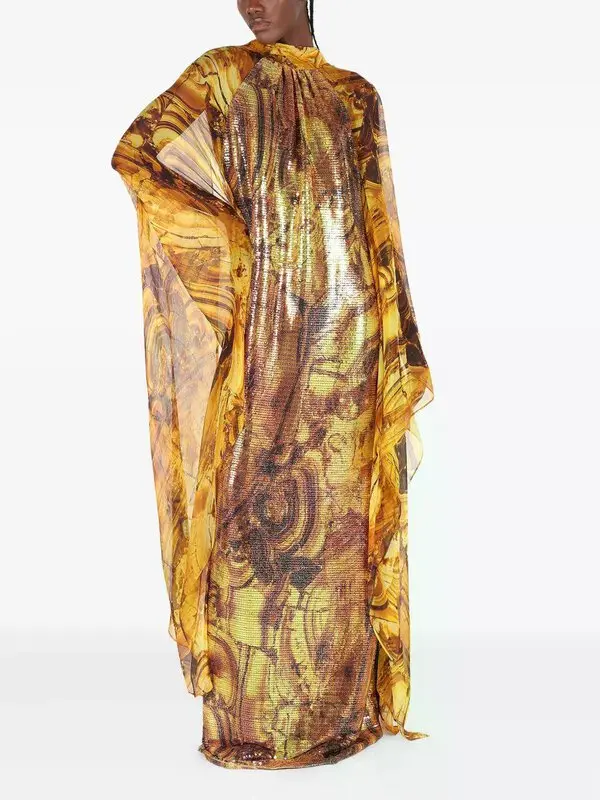 Roberto Cavalli Amber-print Sequin-embellished Maxi Dress