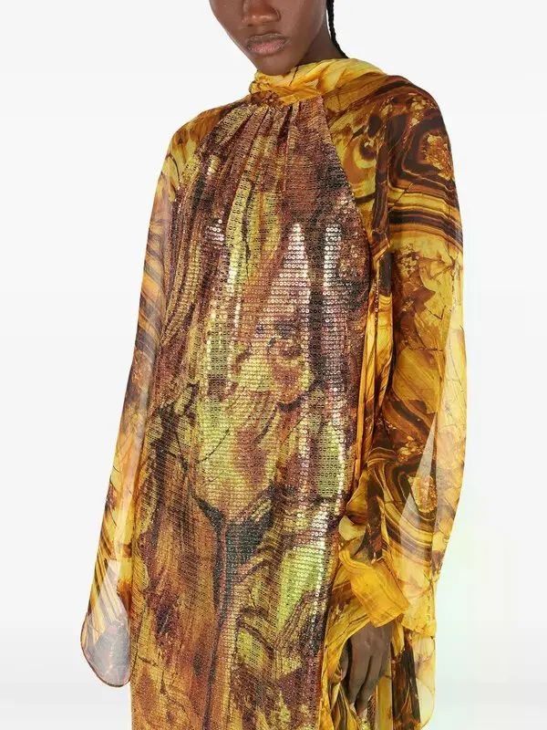 Roberto Cavalli Amber-print Sequin-embellished Maxi Dress