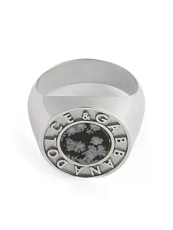 Dolce & Gabbana Stone-detail Logo Ring - Silver