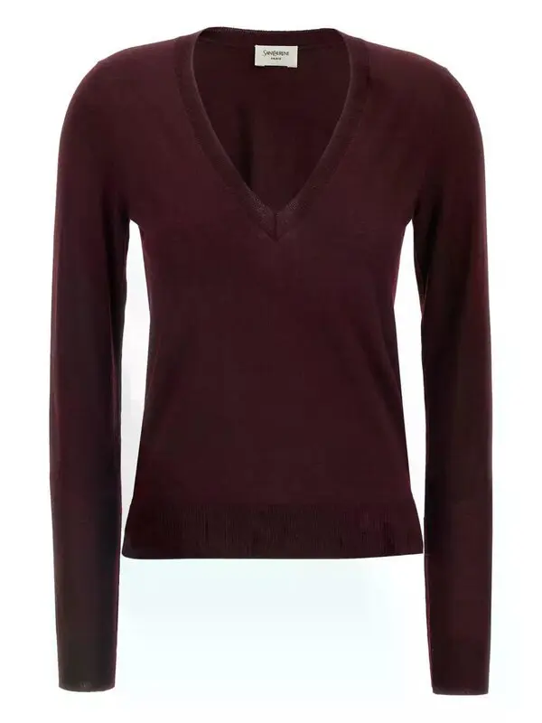 Saint Laurent Plunge-neck Cuffed-sleeve Sweater - Red