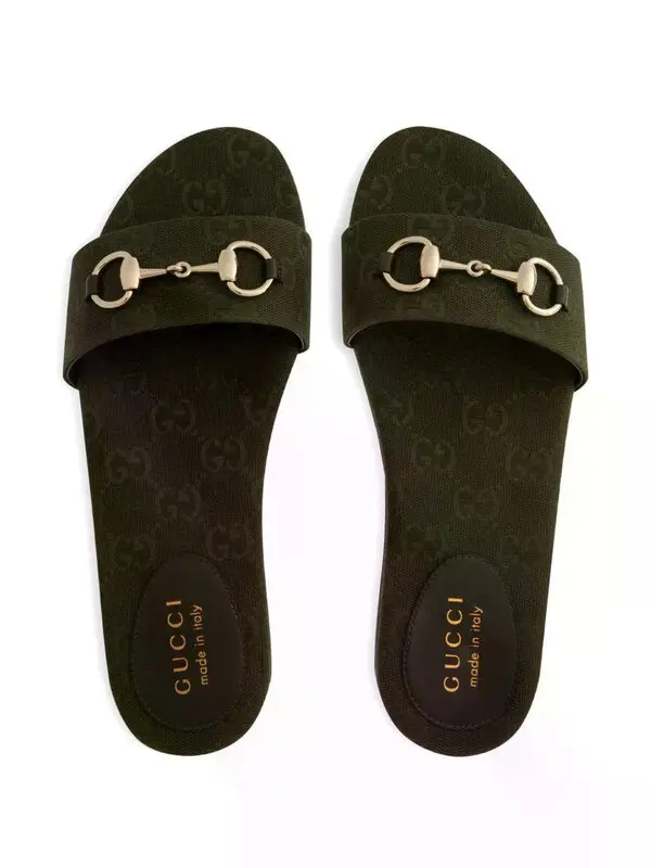 Gucci Gg-monogram Horsebit Sandals - Green